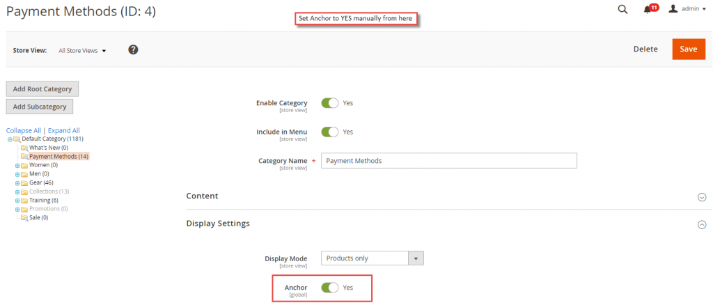 How to Set Anchor to YES in all Categories in Magento 2