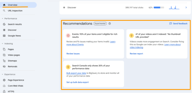 Google Search Console Recommendations - New Feature!