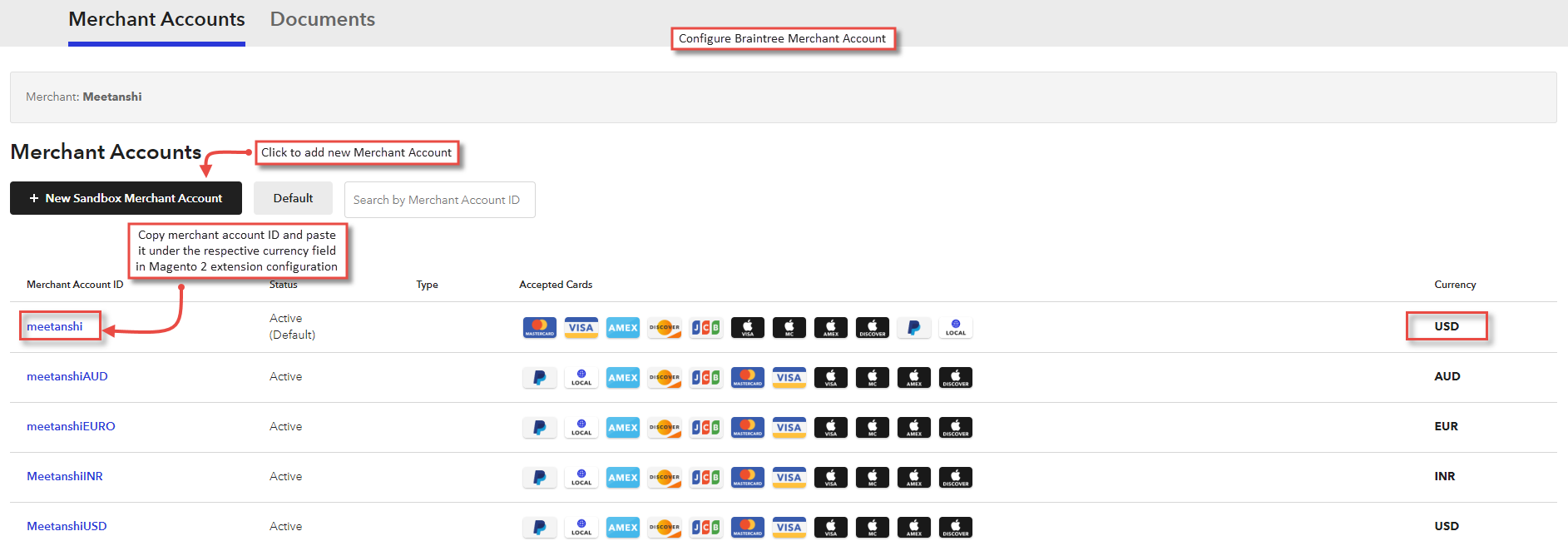 Magento 2 Braintree Multi Currency | Meetanshi Docs
