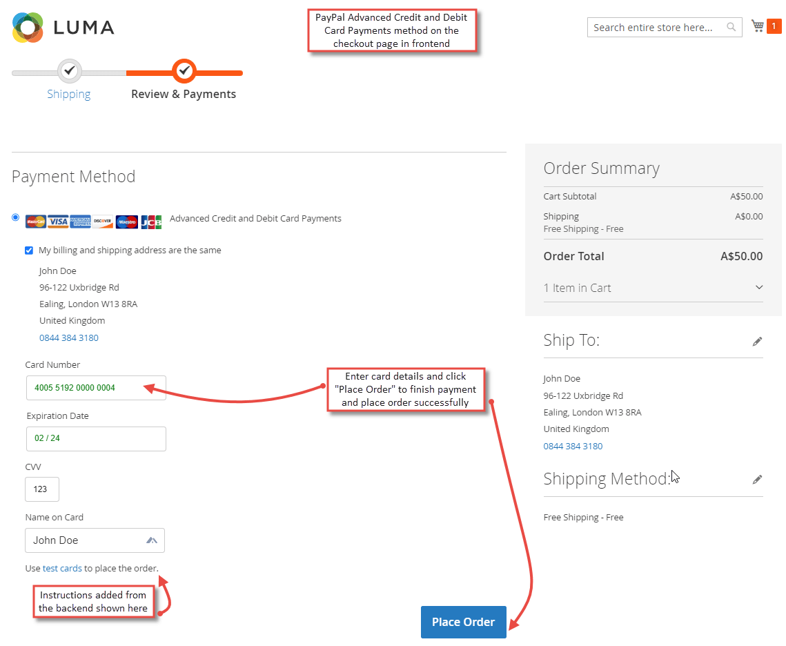 Magento 2 PayPal Advanced Credit and Debit Card Payments