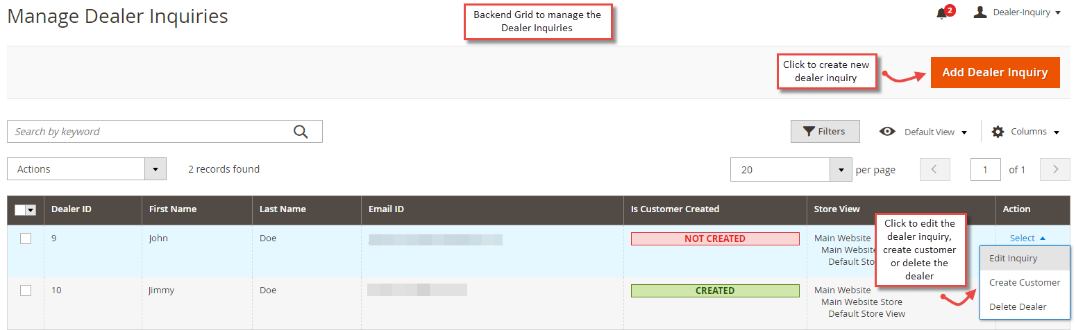 Magento 2 Dealer Inquiry Extension - Dealership Request Form