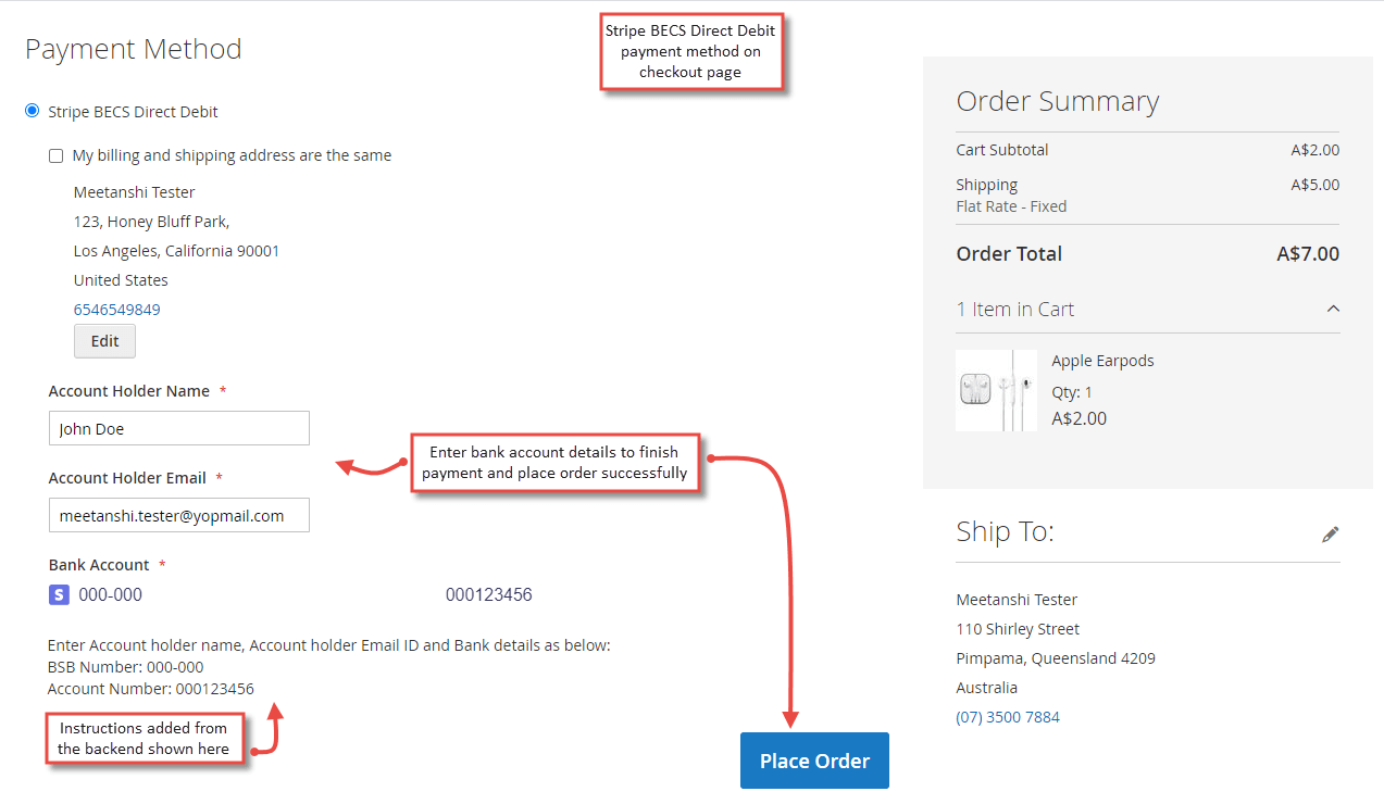 Magento 2 Stripe BECS Direct Debit Payment Extension