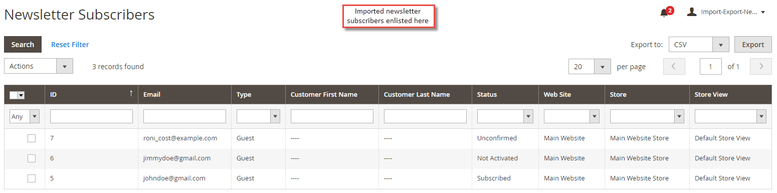 Magento 2 Import Export Newsletter Subscribers Extension