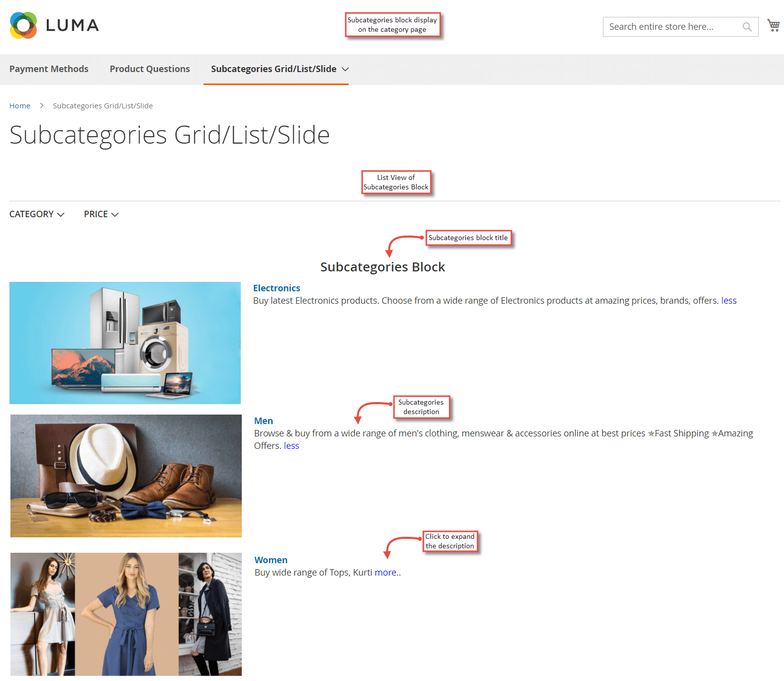 Magento 2 Subcategories Gridlistslide Extension Meetanshi