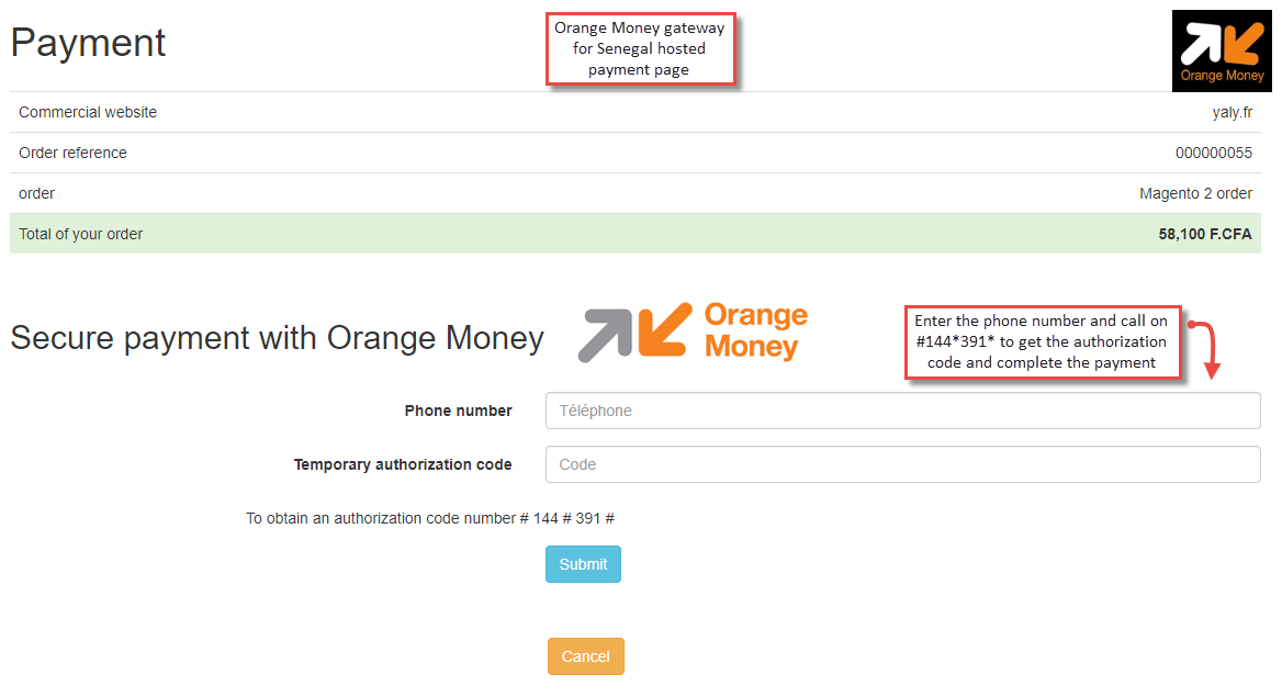 Magento 2 Orange Money Payments - Orange Money Web Payment