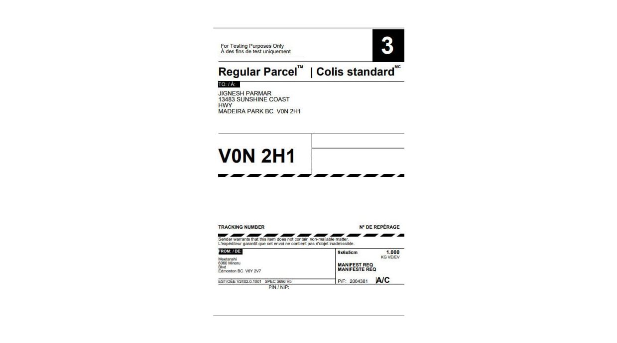 canada post parcel label