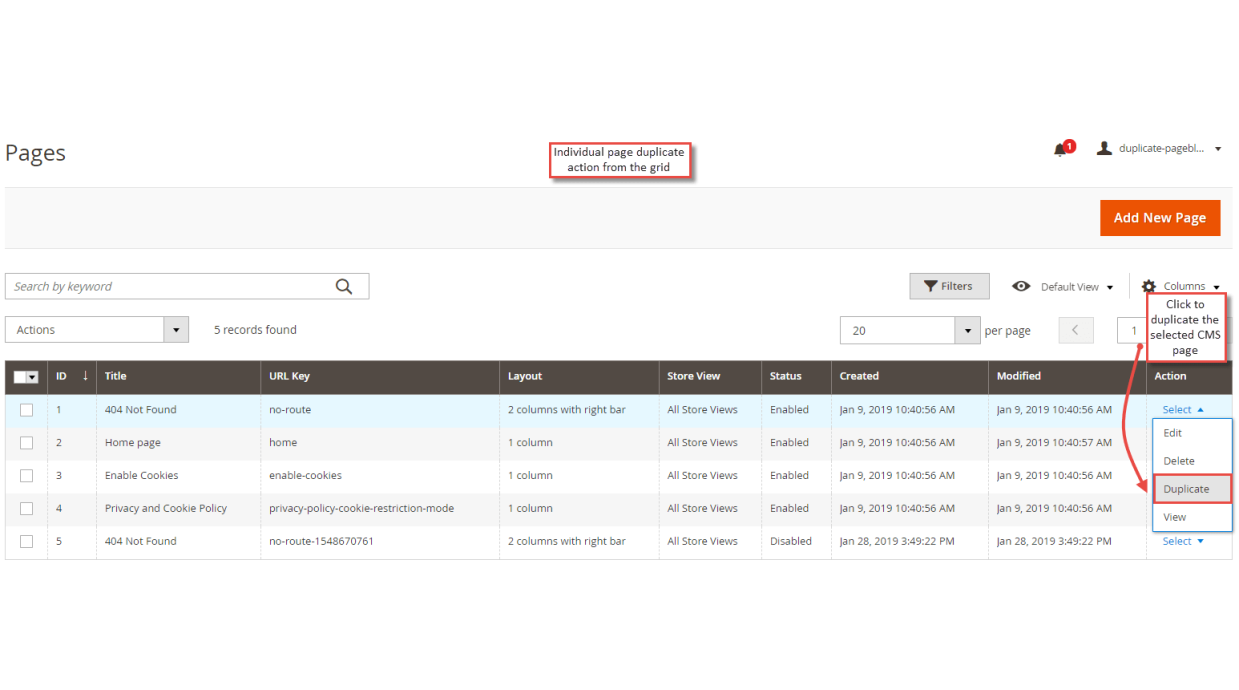 Magento 2 Duplicate CMS Page and Block Extension