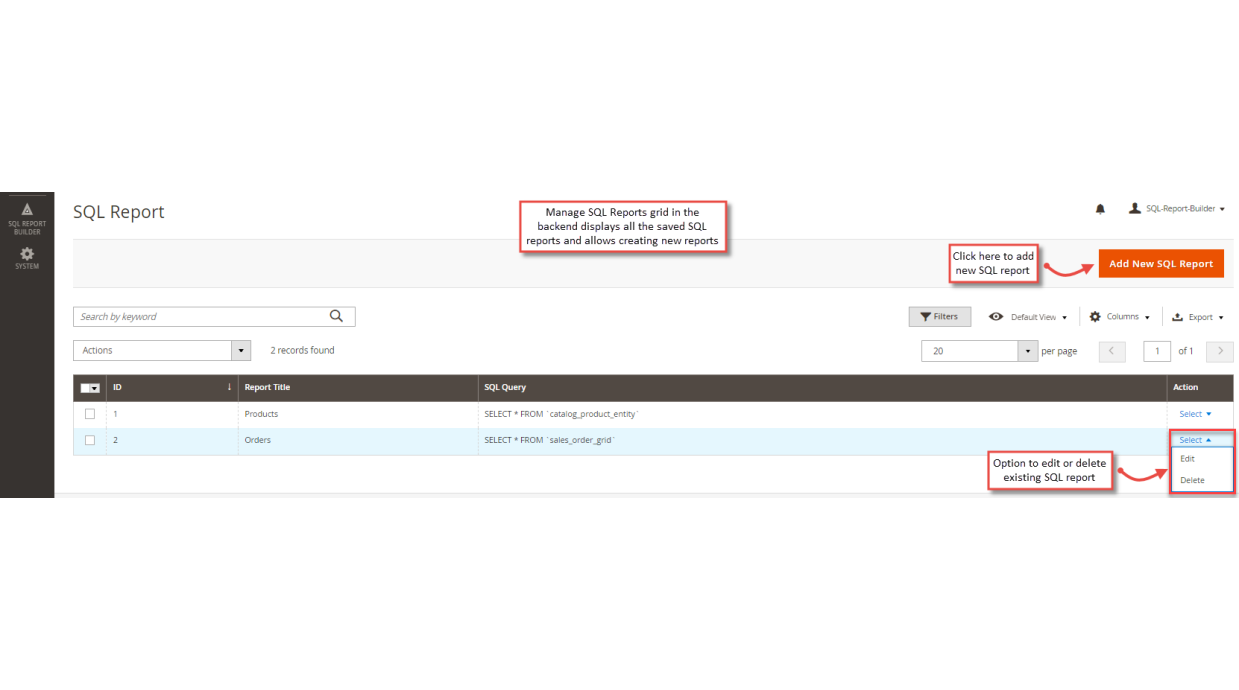 Magento 2 SQL Report Builder - Custom Reports - Live Data Feeds