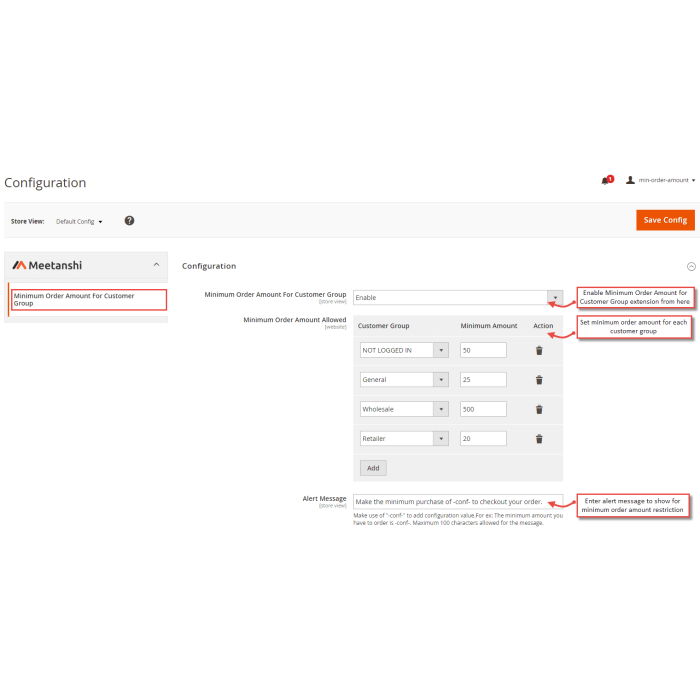 Magento 2 Minimum Order Amount For Customer Group Extension